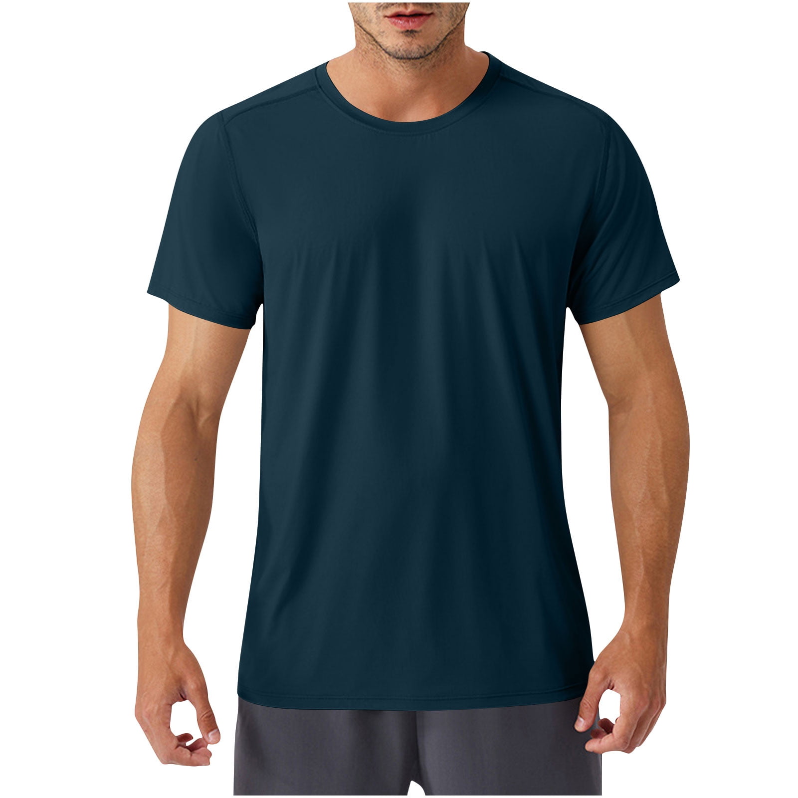 BinBiL Men's Fashion Casual Cotton Shirt Round Neck Solid Color Casual Summer T Shirts Short ...