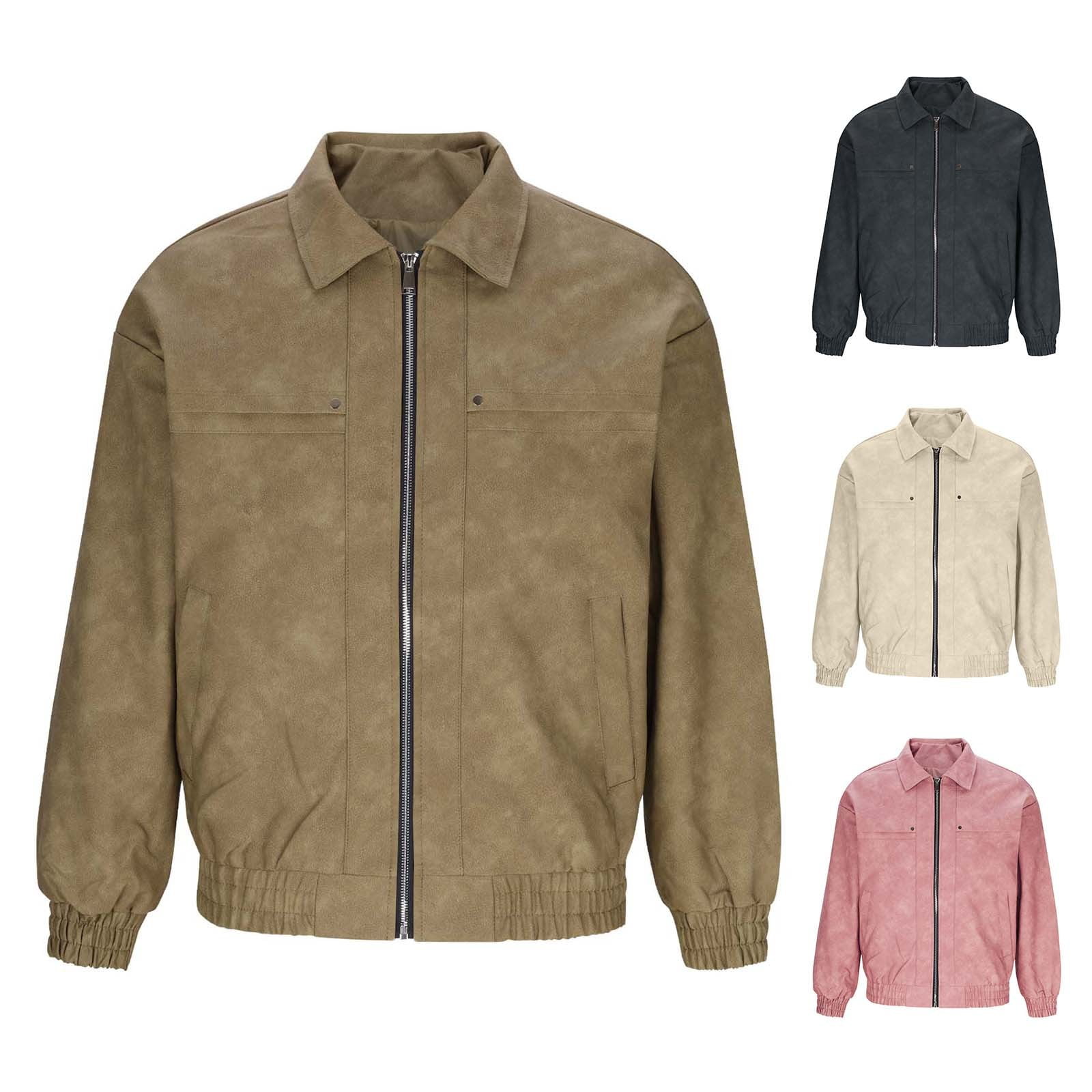 BinBiL Men's Loose Leather Jacket Zip-Up Motorcycle Bomber Jackets ...