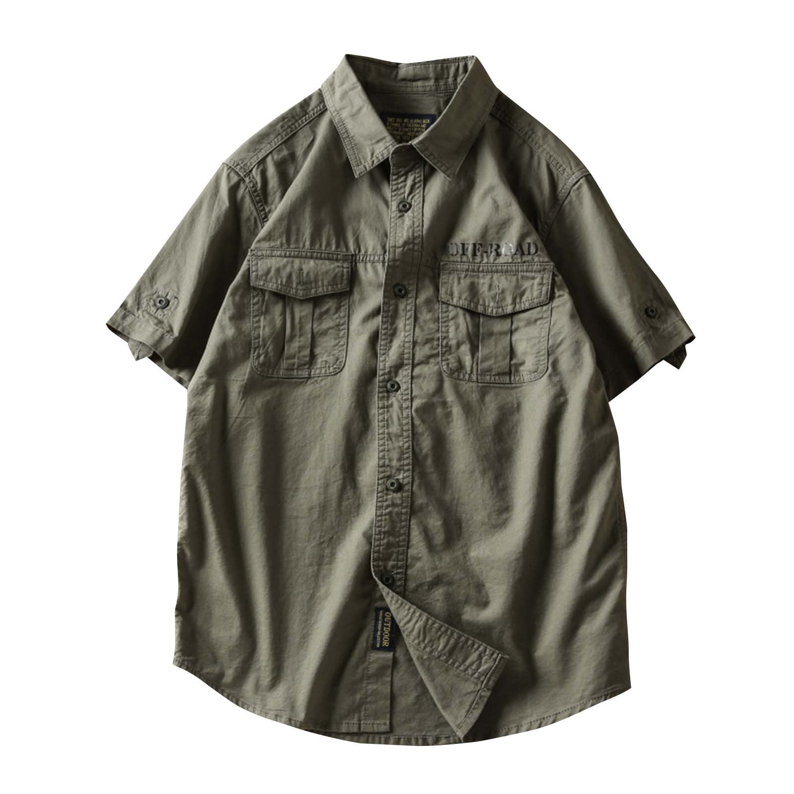 BinBiL Men's Military Tactical Shirt Short Sleeve Cargo Work Outdoor ...