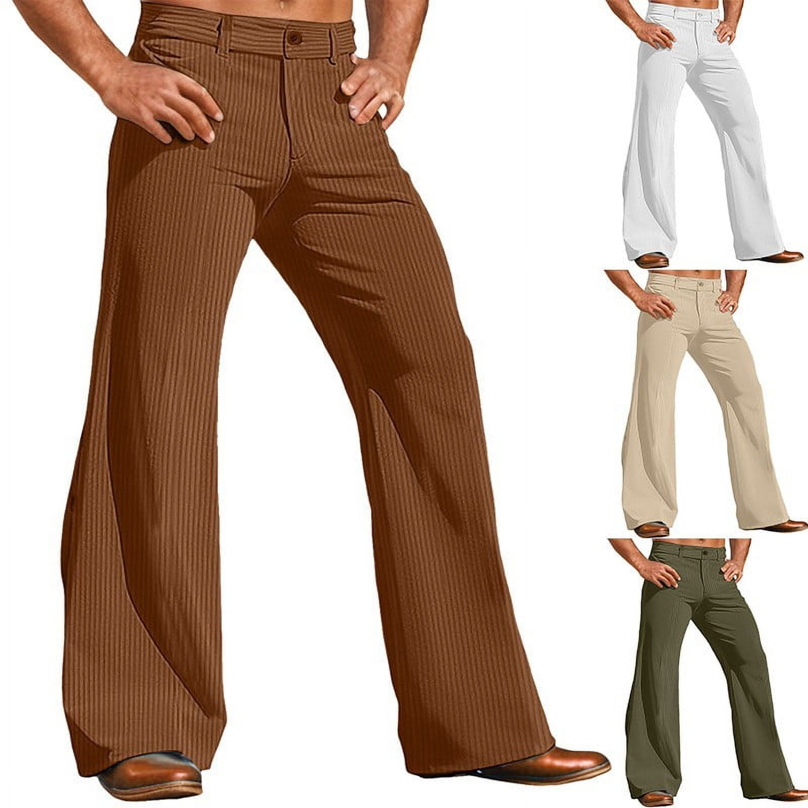 BinBiL Men's Relaxed Vintage 60s 70s Corduroy Slim Bell Bottom Stretch ...