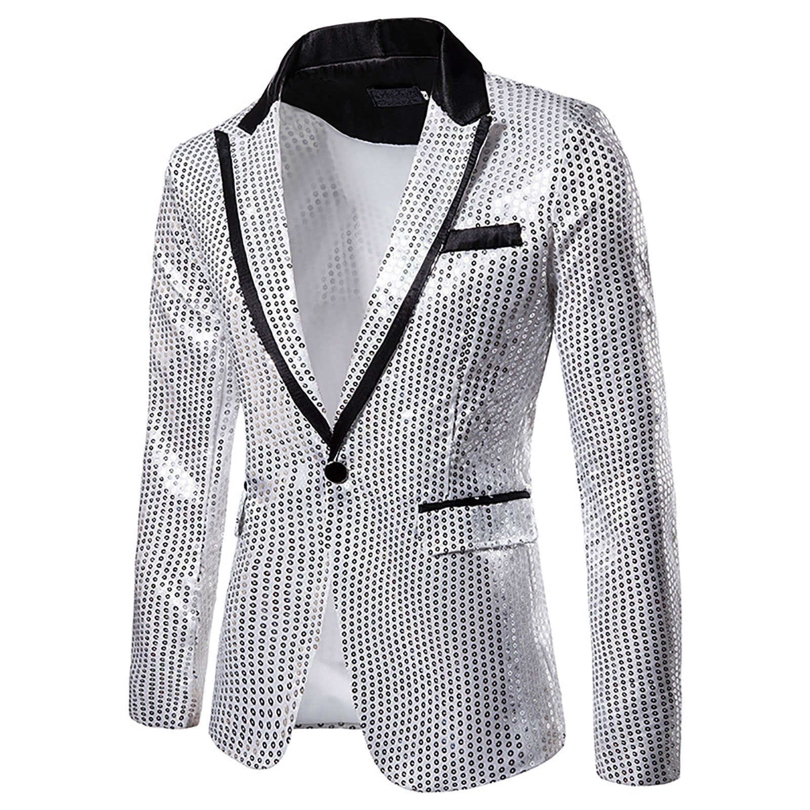 BinBiL Men's Sequins Suit Jacket One Button Party Dinner Blazer Coats ...