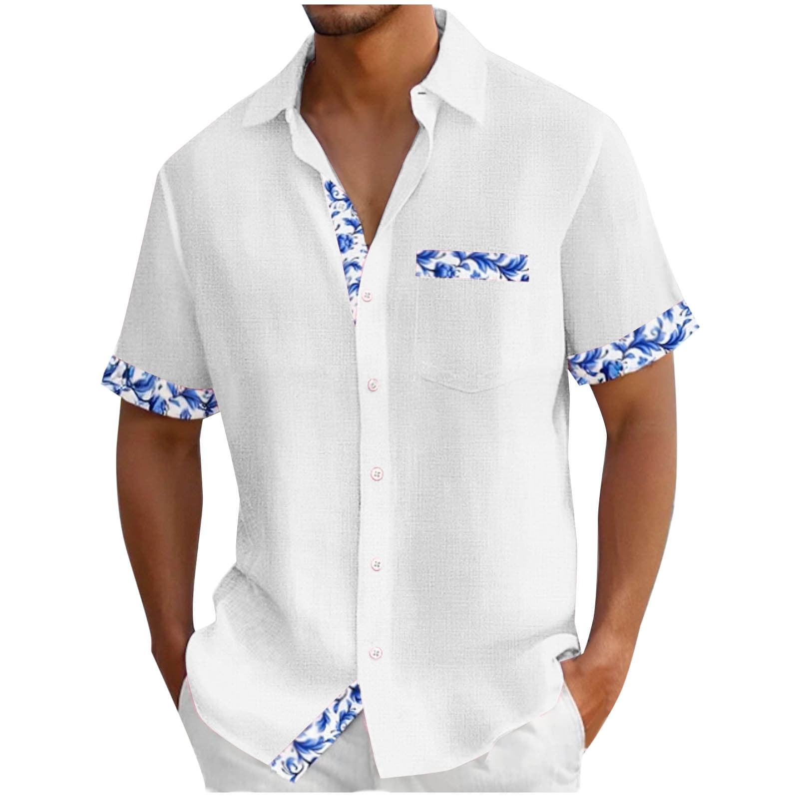 BinBiL Men's Short Sleeve Plaid Panel Shirt Casual Summer Beach Button ...