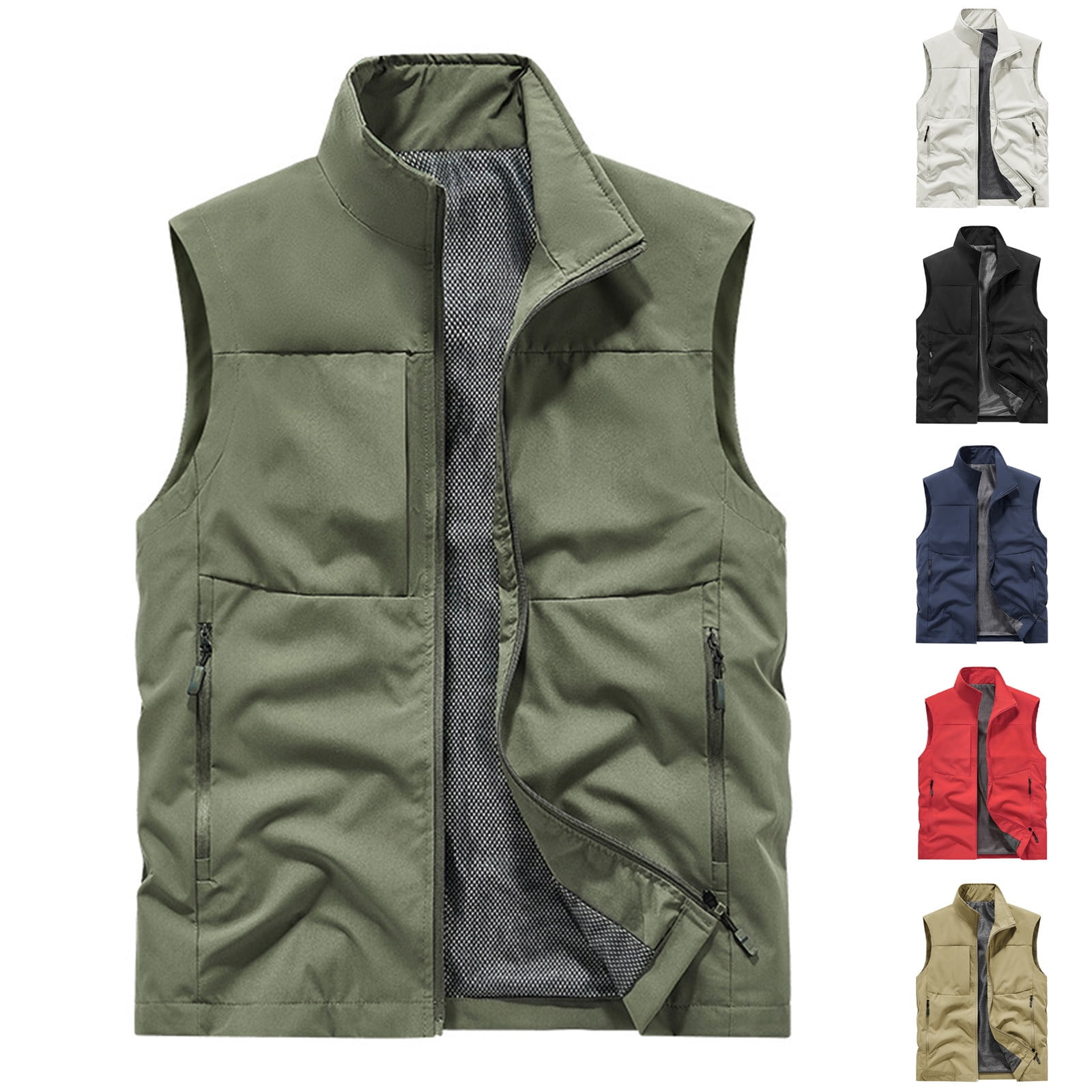 BinBiL Men's Spring and Autumn Loose Vest Fashion Solid Color Stand ...