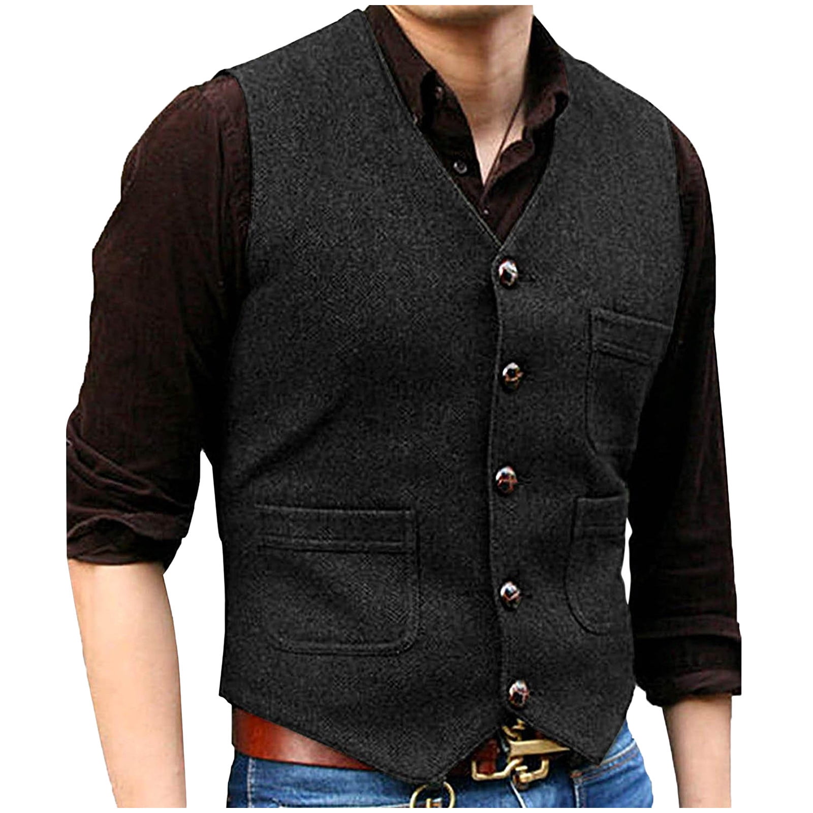 BinBiL Men's Suit Vest Business Dress Waistcoat with Pockets V-Neck ...