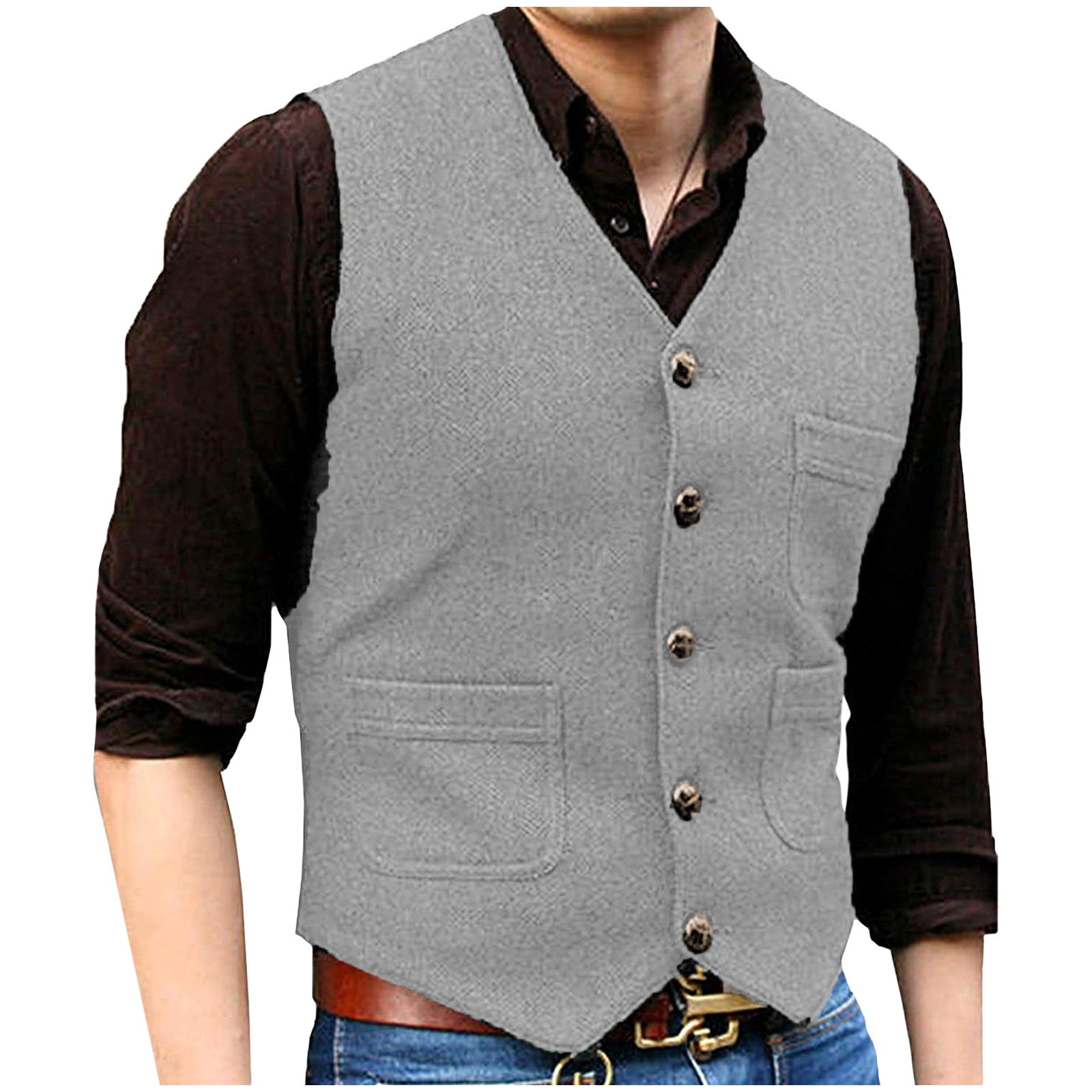 BinBiL Men's Suit Vest Business Dress Waistcoat with Pockets V-Neck ...