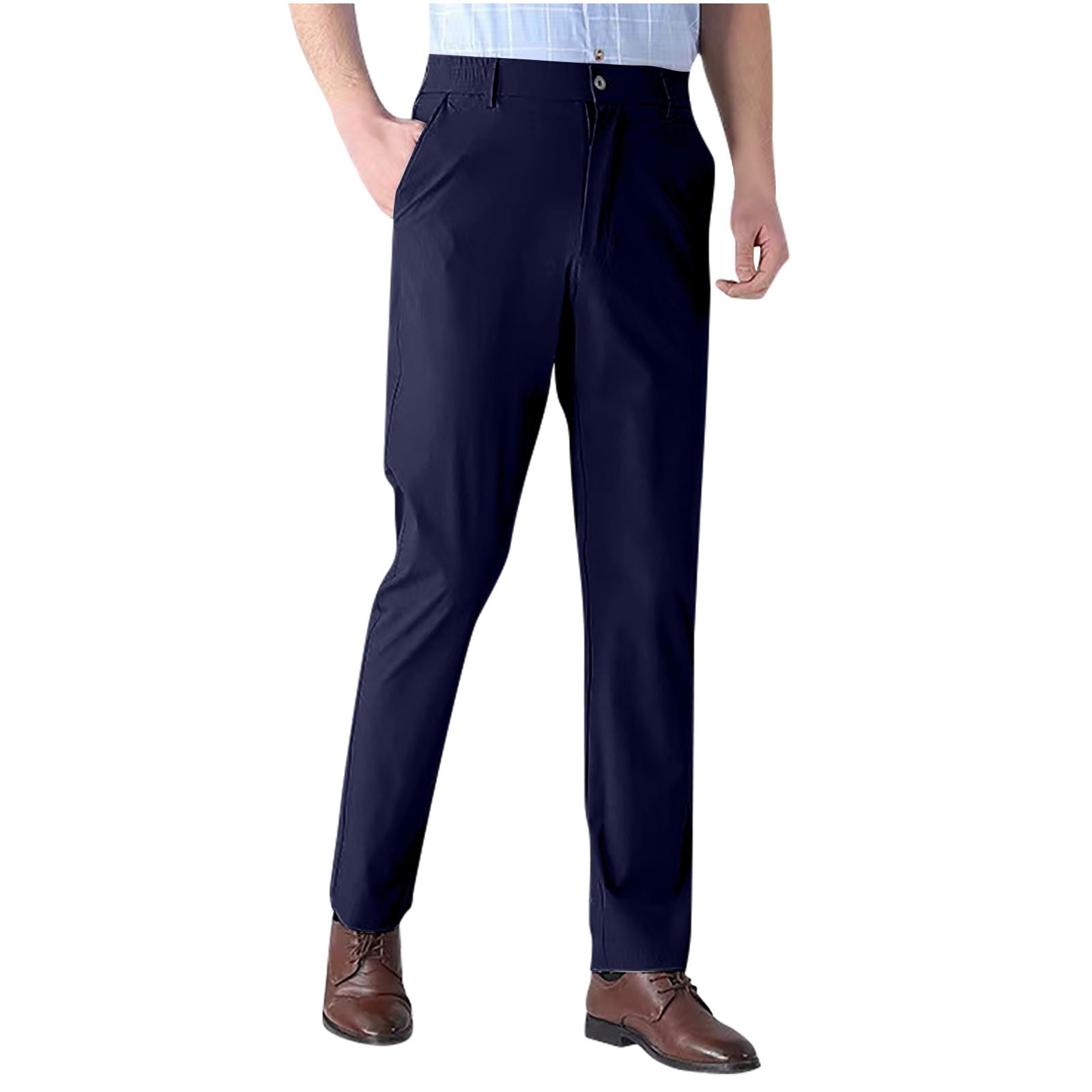BinBiL Men's Summer Straight Leg Daily Thin Casual Business Pants Navy ...