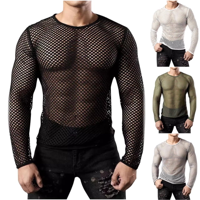 BinBiL Men's T-Shirt Mesh Fishnet Sleeveless Undershirt Hollow Out Tank ...