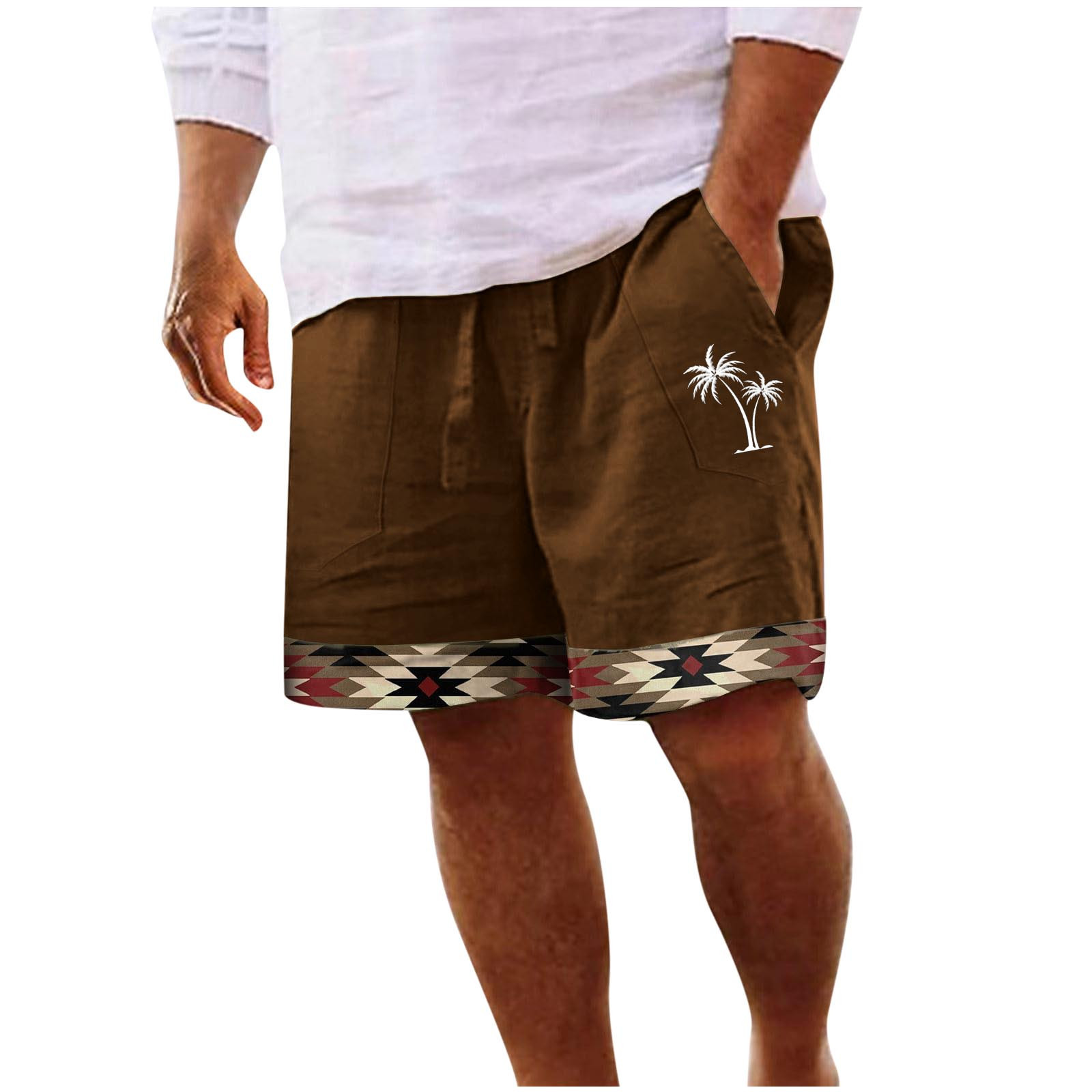 BinBiL Mens Casual Shorts Inseam Print Pocket Elastic Waist Half Shorts ...