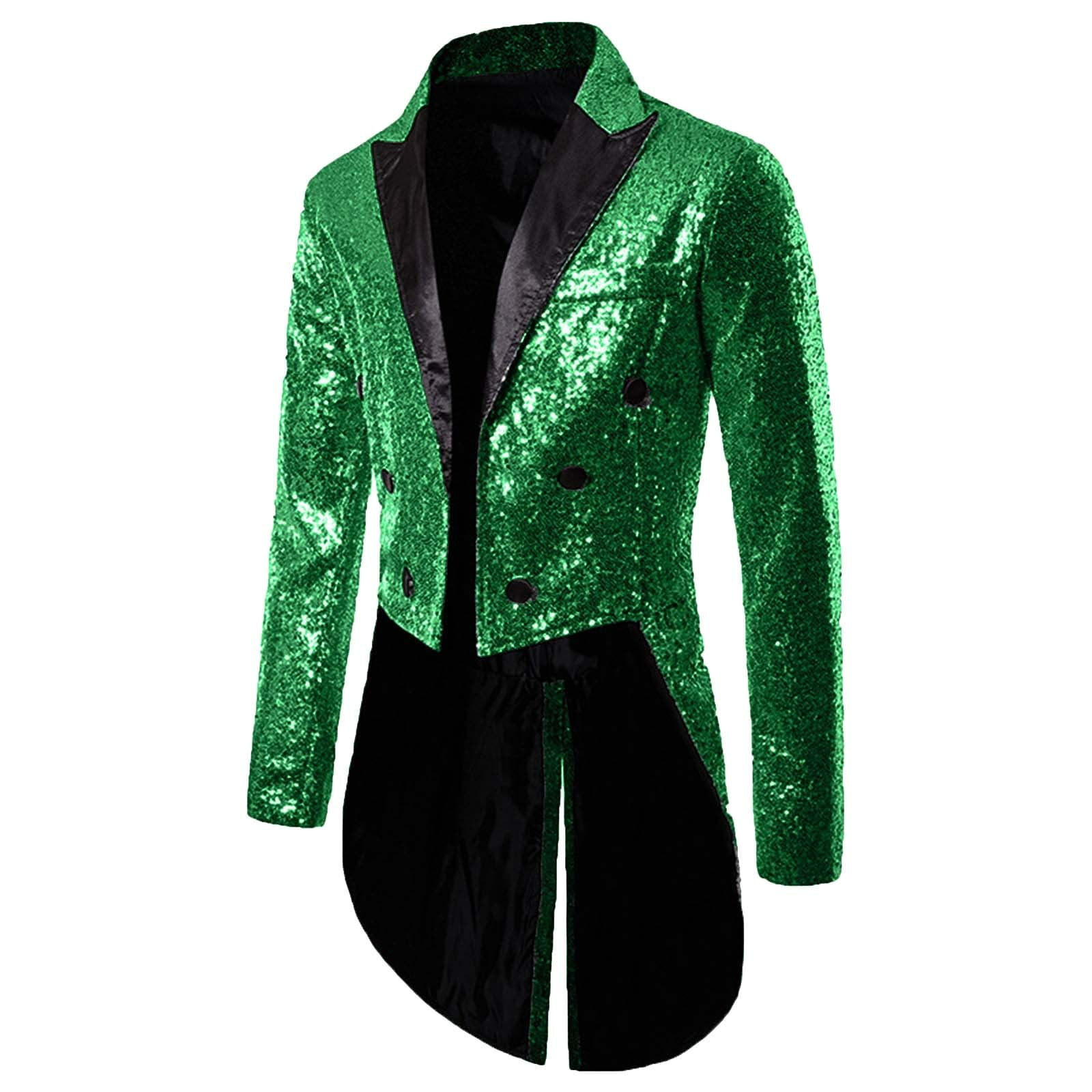 BinBiL Mens Sequin Tuxedo Tailcoat Swallowtail Suit Jacket Dinner Party ...