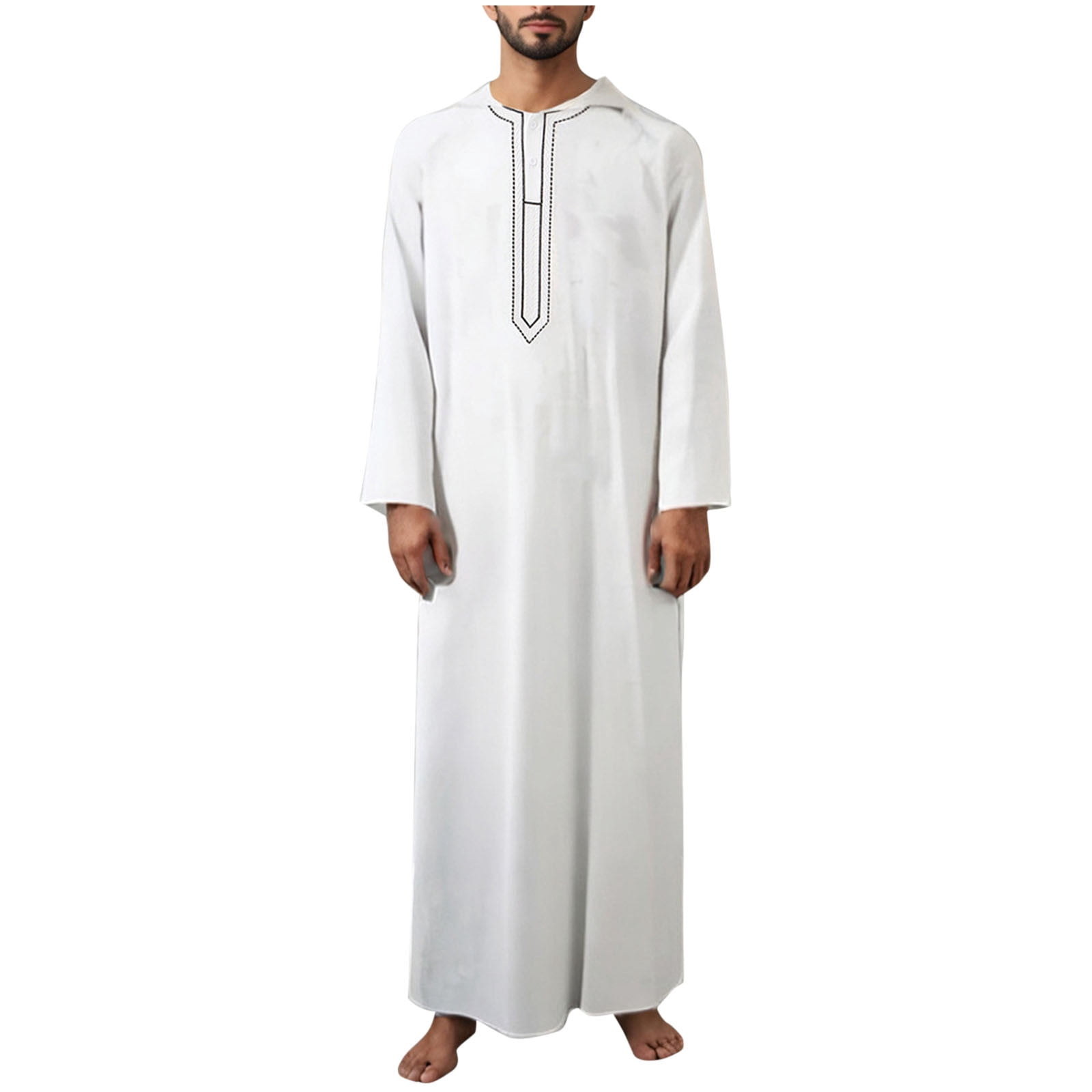 BinBiL Muslim Robe for Men Arab Long Sleeve Kaftan Islamic Arabic Abaya ...
