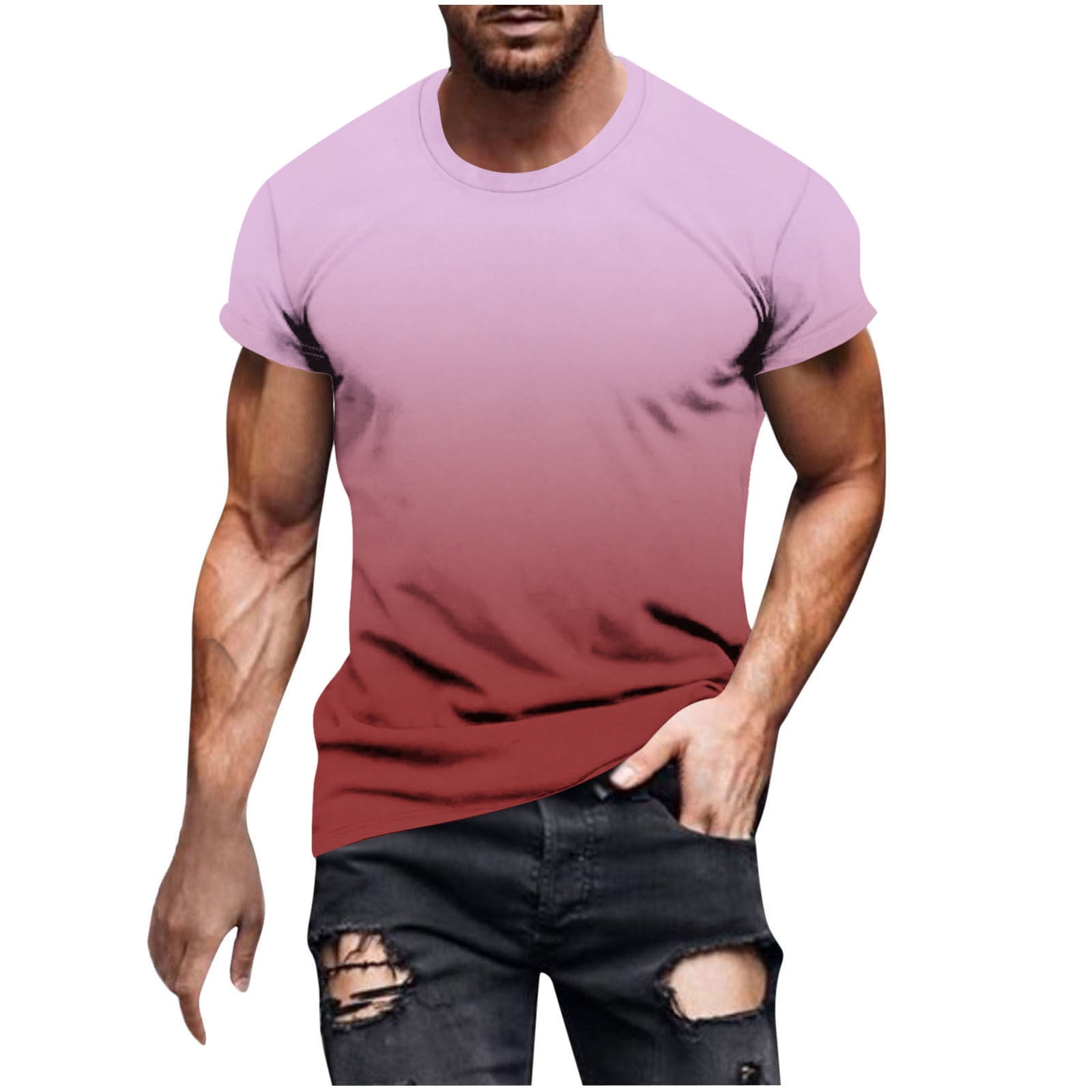 BinBiL Summer Short Sleeve Shirts for Men Gradient T Shirts Casual ...