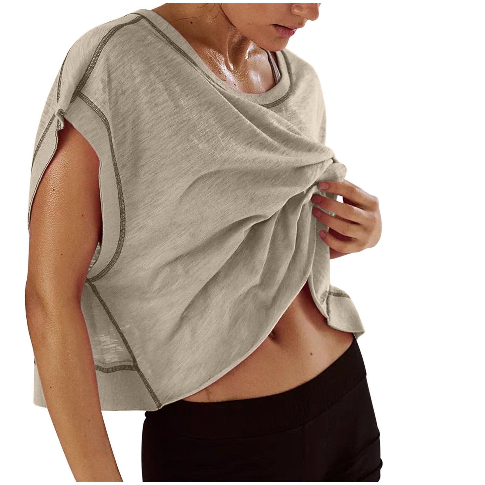 BinBiL womens summer tops Womens Open Back Workout Tops Backless Short ...