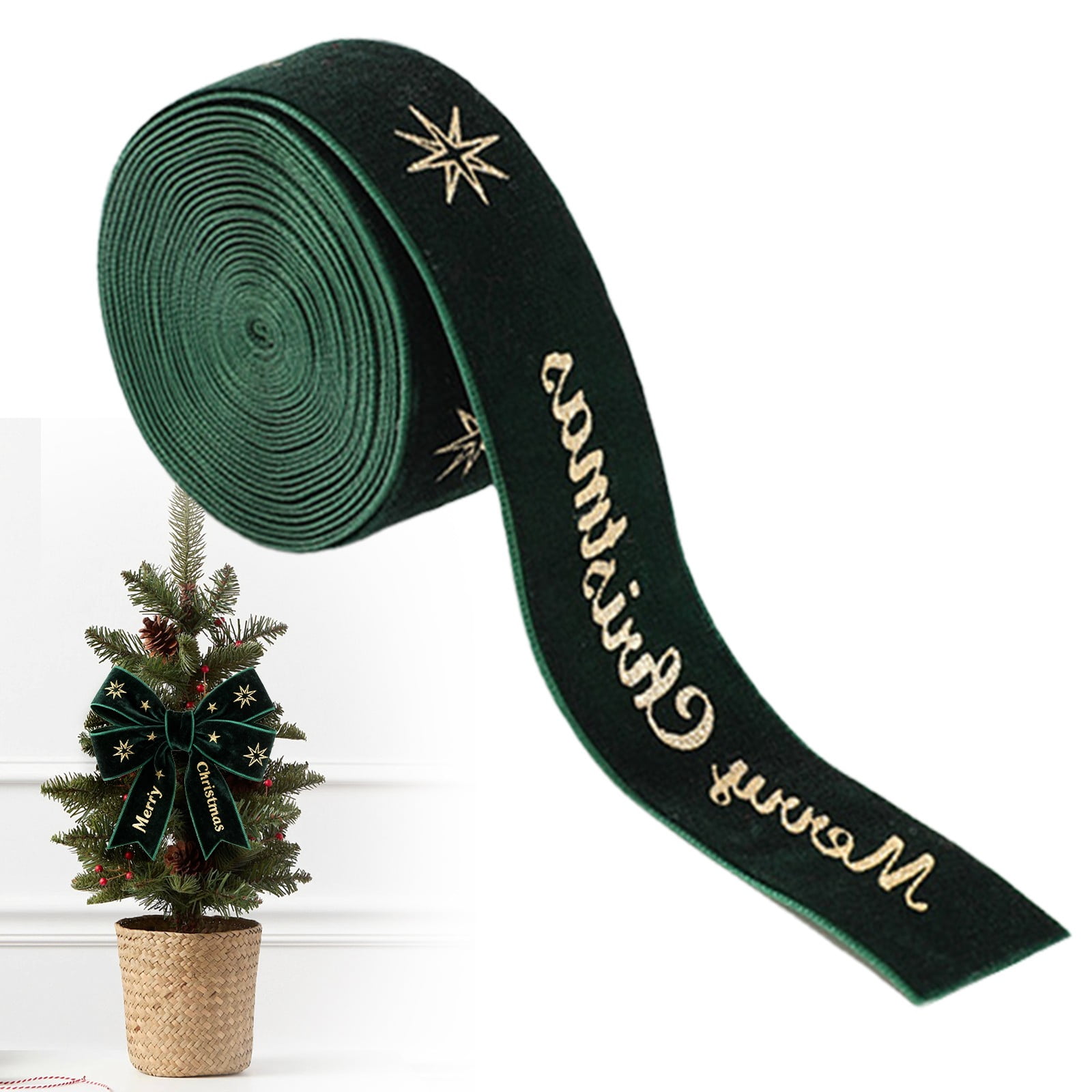BinKFF 1 Rolls Christmas Velvet Ribbon Wired Edge Trim Wrapping Fabric ...