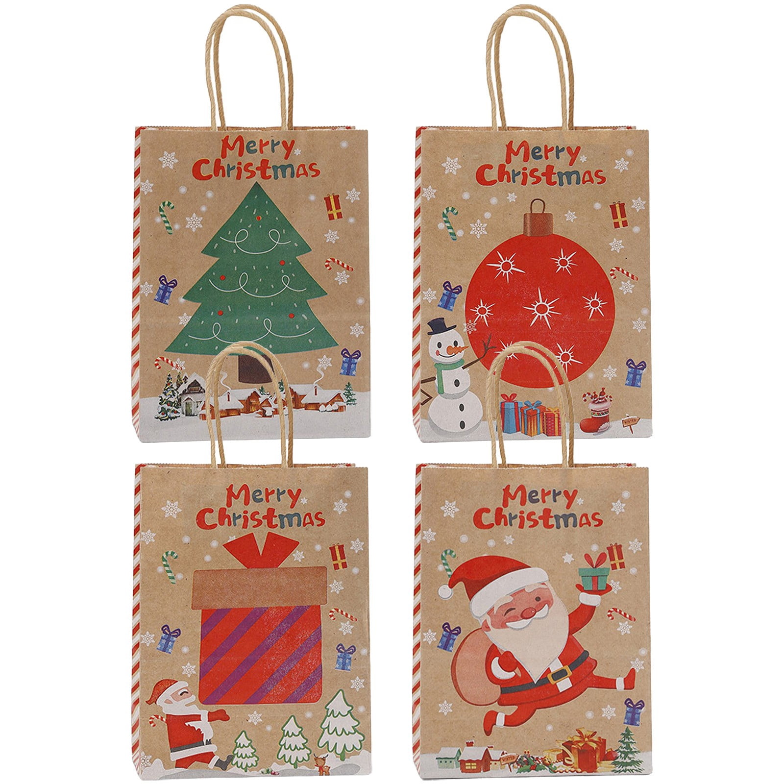 BinKFF 4 Pcs Kraft Christmas Gift Bags, Christmas Tote Bags with ...