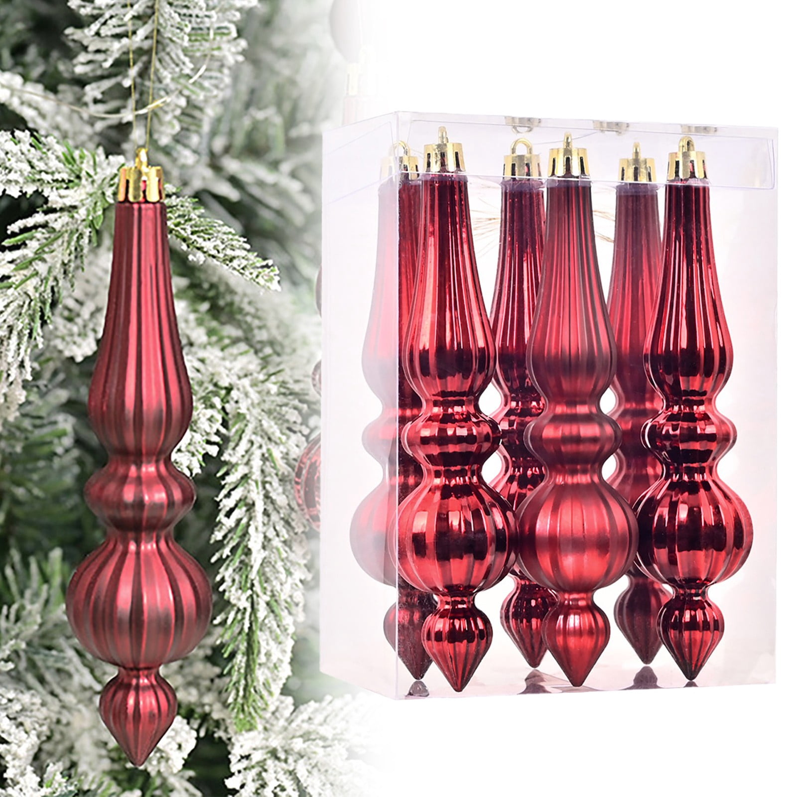 BinKFF 6 Pcs 6.7 Inch Silver Mercury Glass Finial Christmas Ornaments ...