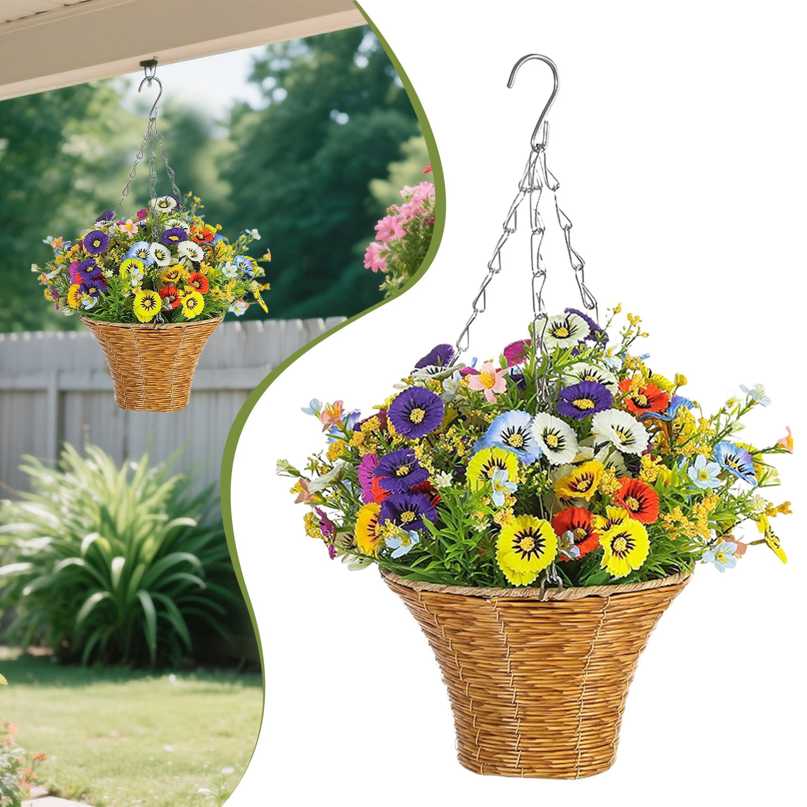 BinKFF Artificial Fake Hanging Flowers Plants Baskets for Outdoors ...