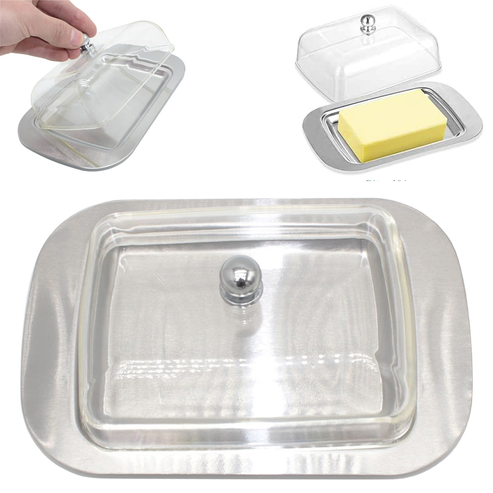 BinKFF Butter Dish with Lid, Stainless Steel Butter Tray with Knob ...