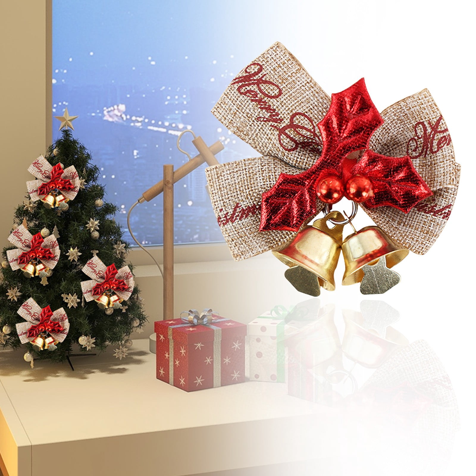 BinKFF Christmas Red Green Plaid Tree Bows, Linen Bowknot Wreath Bow ...
