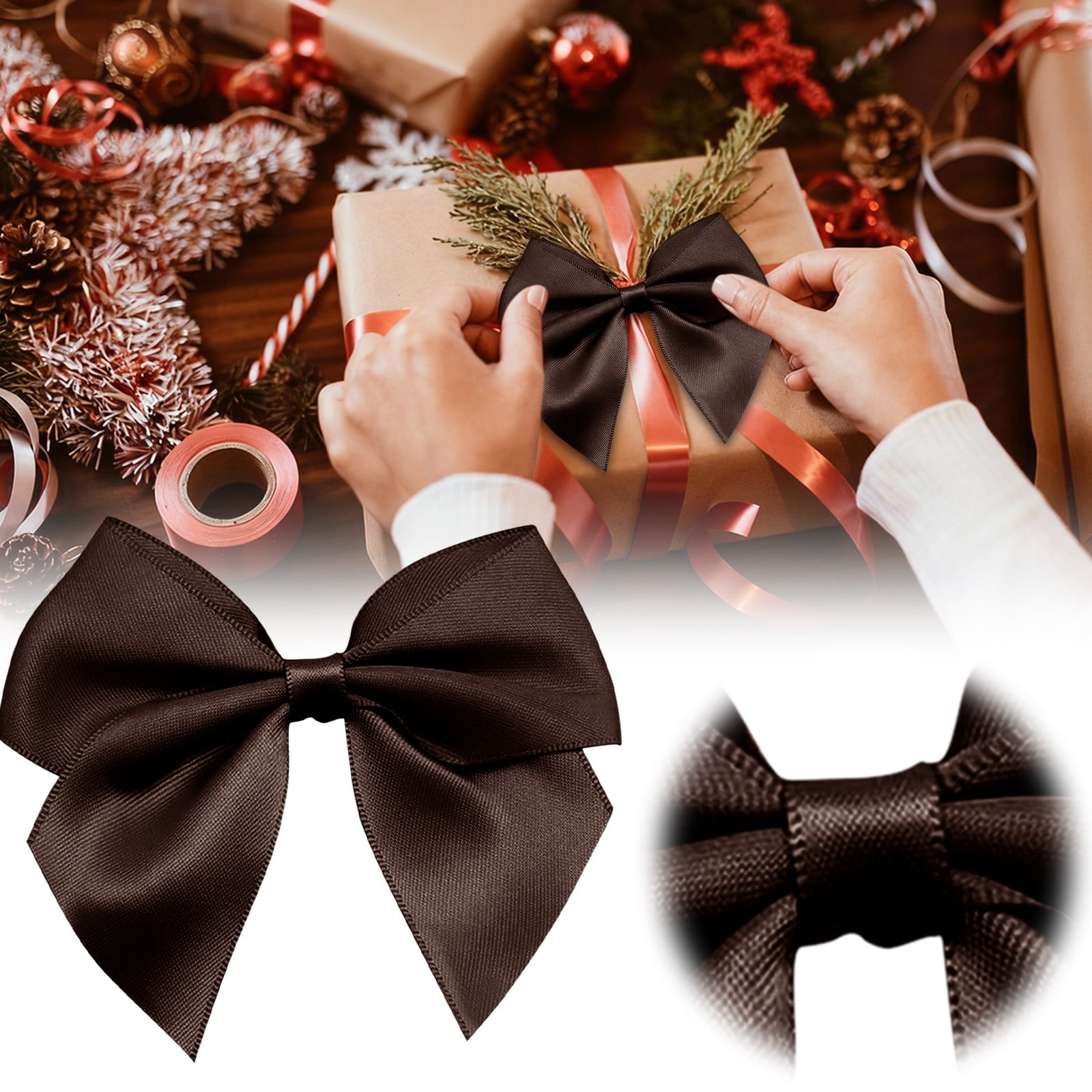 BinKFF Christmas Satin Ribbon Bows Pretied Bows with Sticky Gel Pads ...
