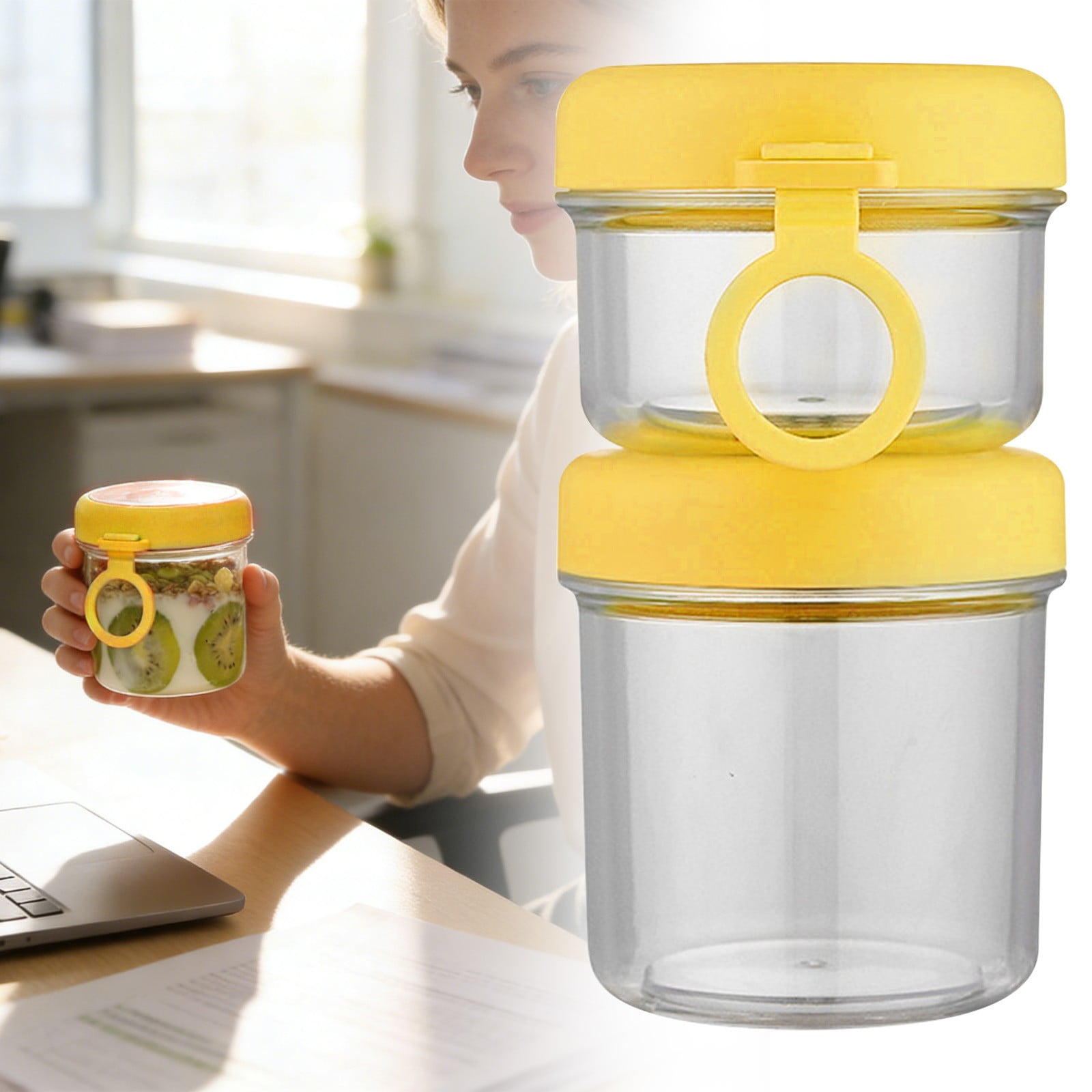 BinKFF Double Overnight Oats Containers with Lids and Spoon 18 fl oz ...