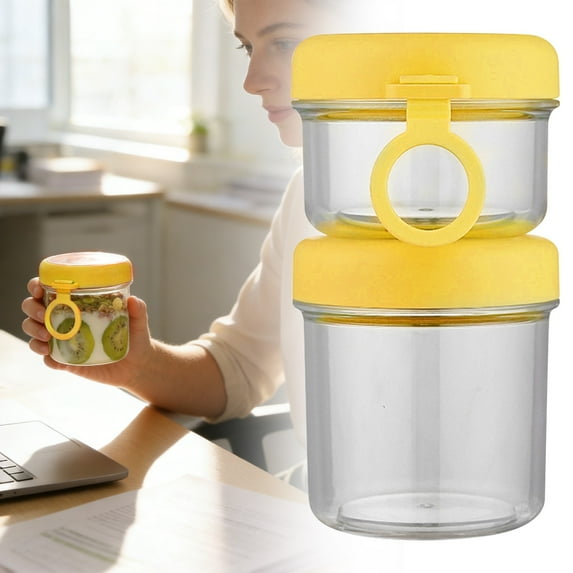 BinKFF Double Overnight Oats Containers with Lids and Spoon 18 fl oz ...