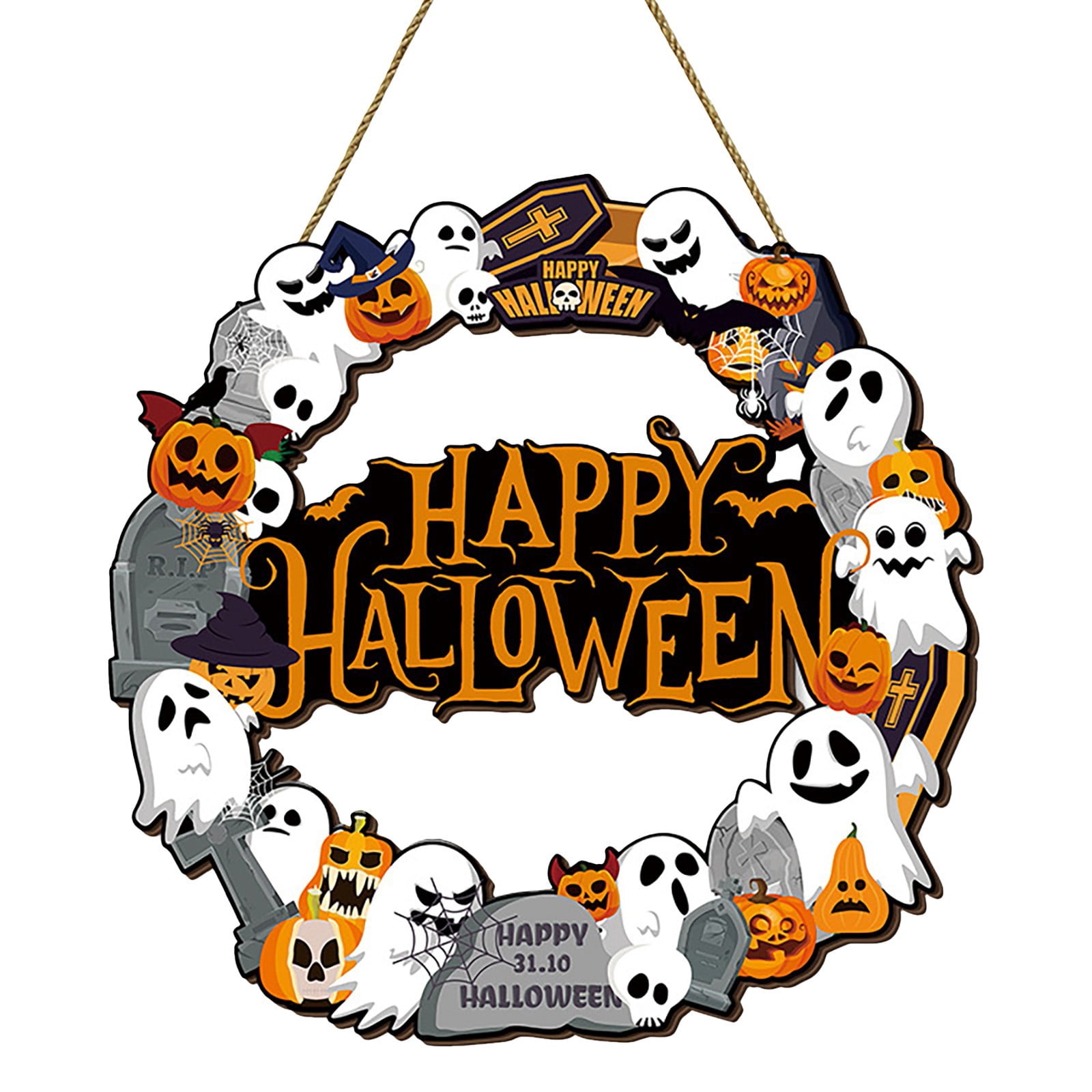 BinKFF Halloween Decoration Wooden Pumpkin Door Wreath for Front Door ...