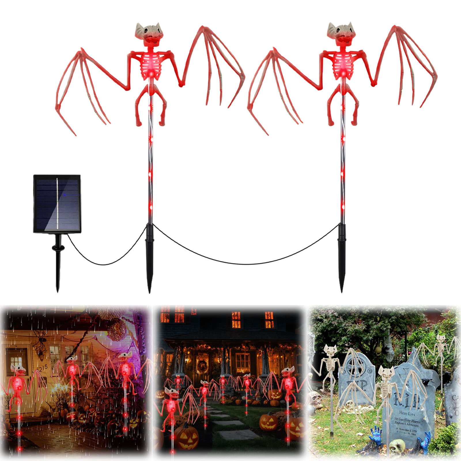 BinKFF Halloween Decorations Outdoor Solar Garden Lights,3D Scary Bat ...