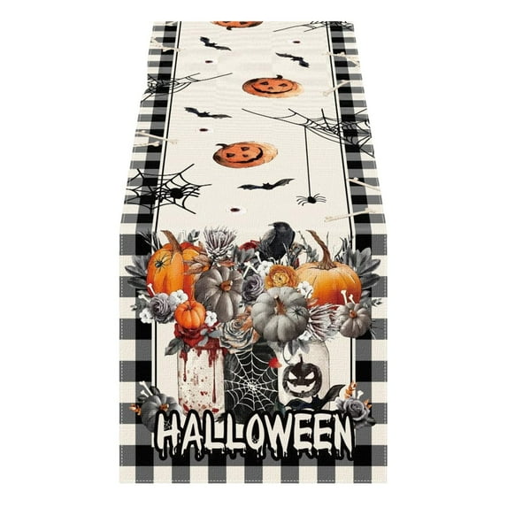 BinKFF Halloween Spooky Ghost Boo Black Table Runner, Jack O Lantern ...