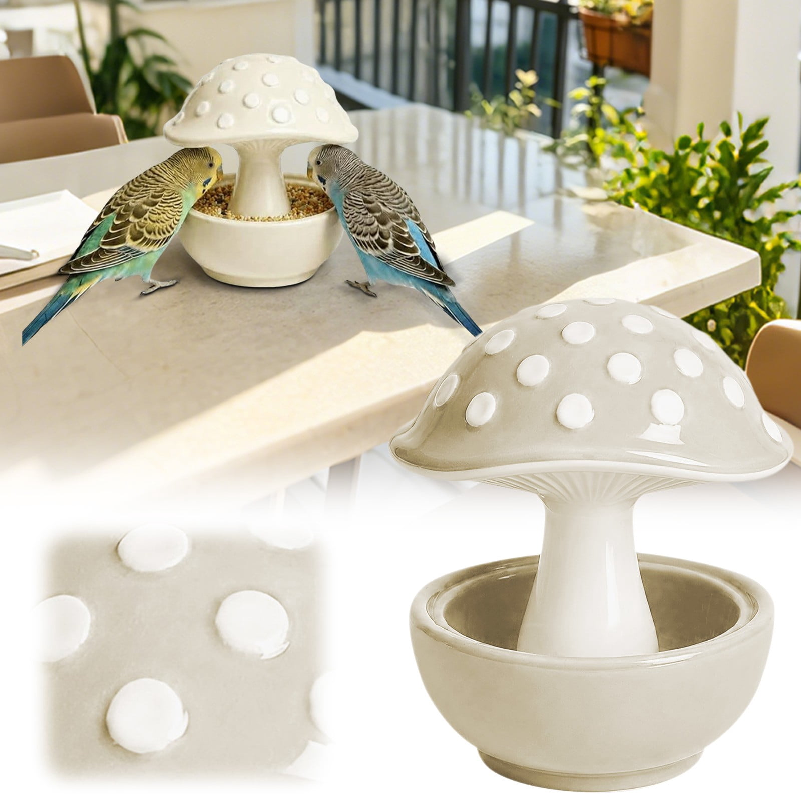 BinKFF Mushroom Porcelain Bird House and Feeder – Outdoor Hanging ...