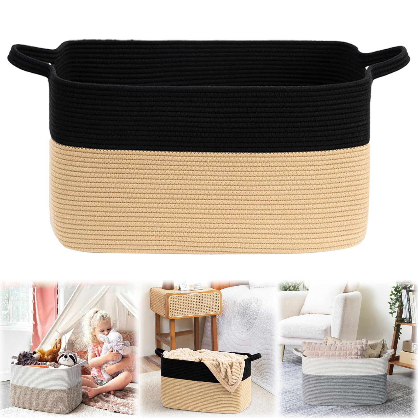 BinKFF Rectangle Blanket Storage Basket, Large Decorative Basket Living ...