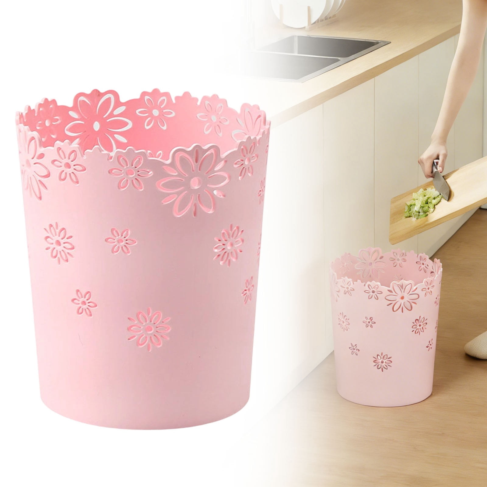 BinKFF Round Trash Can, Trash Can, Lace Trim Small Plastic Trash Can No ...