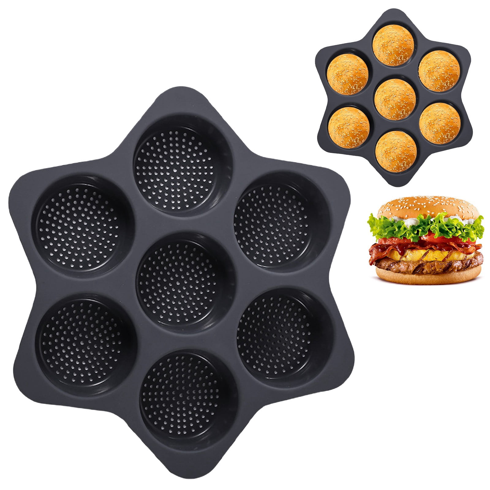 BinKFF Silicone Hamburger Bun Mold with 7 Cavities,Non-stick Hamburger ...
