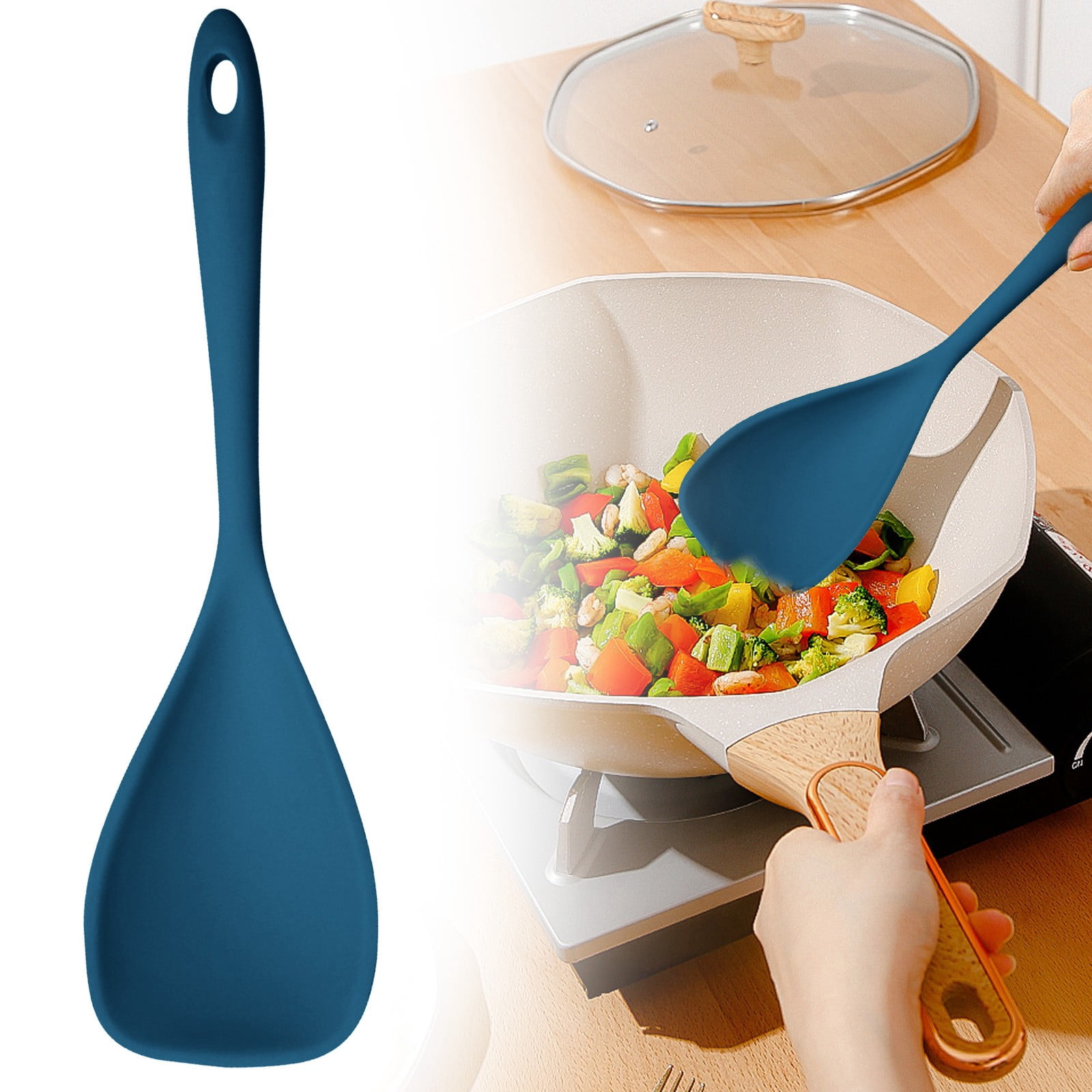 BinKFF Silicone Spoon Spatula, Food Grade Rubber Spoonula with Seamless ...
