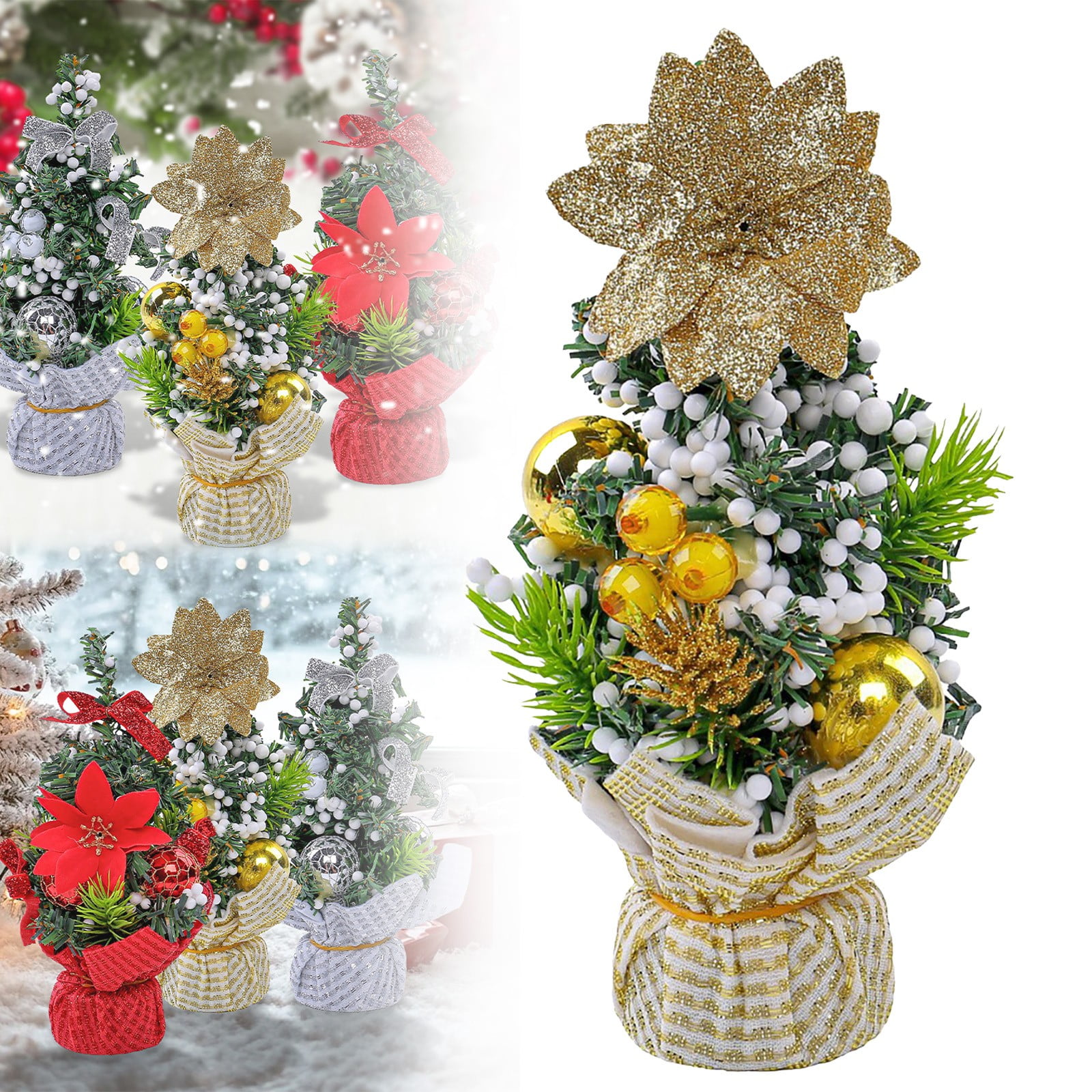 BinKFF Small Mini Table top Christmas Tree, Artificial Xmas Tree Star ...