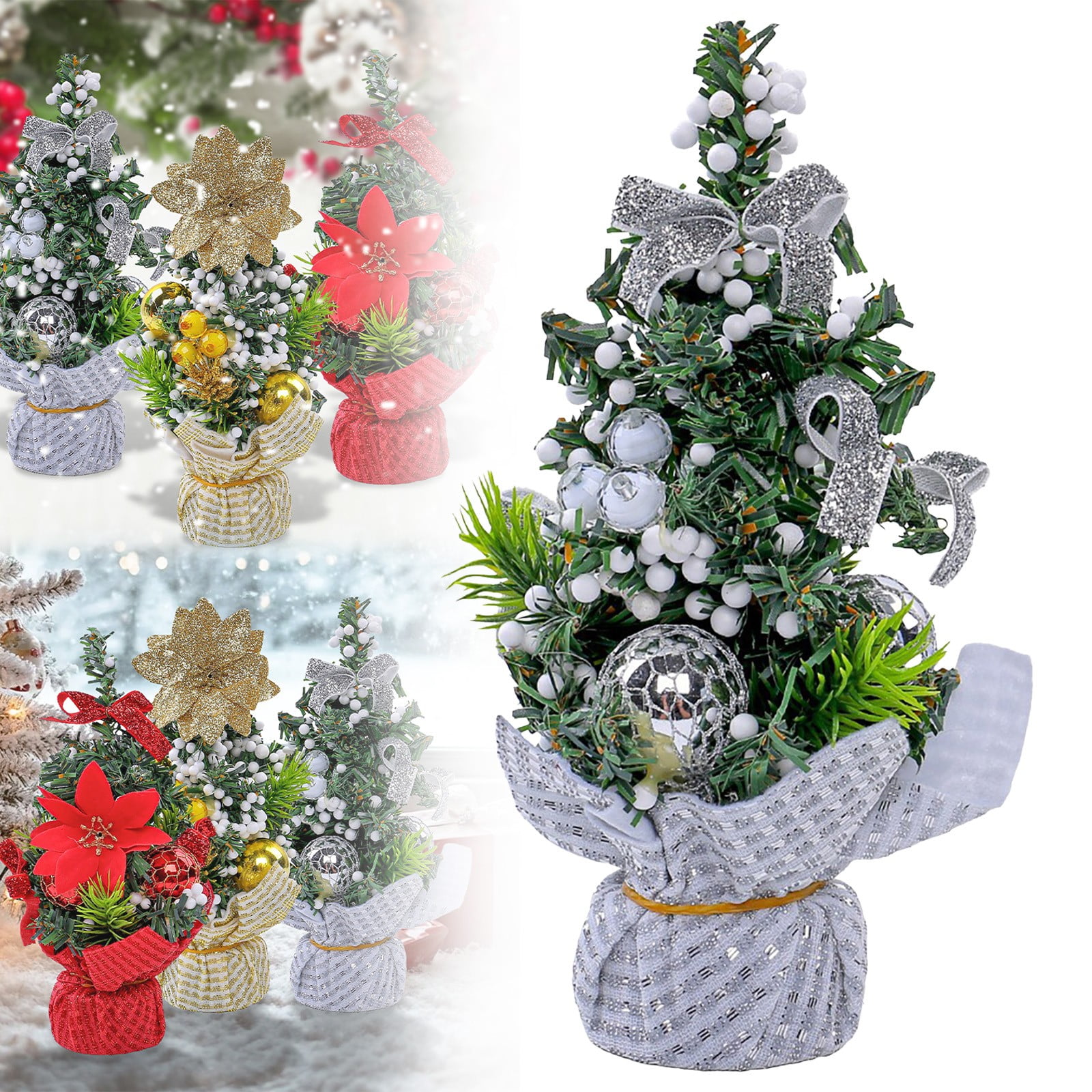 BinKFF Small Mini Table top Christmas Tree, Artificial Xmas Tree Star ...