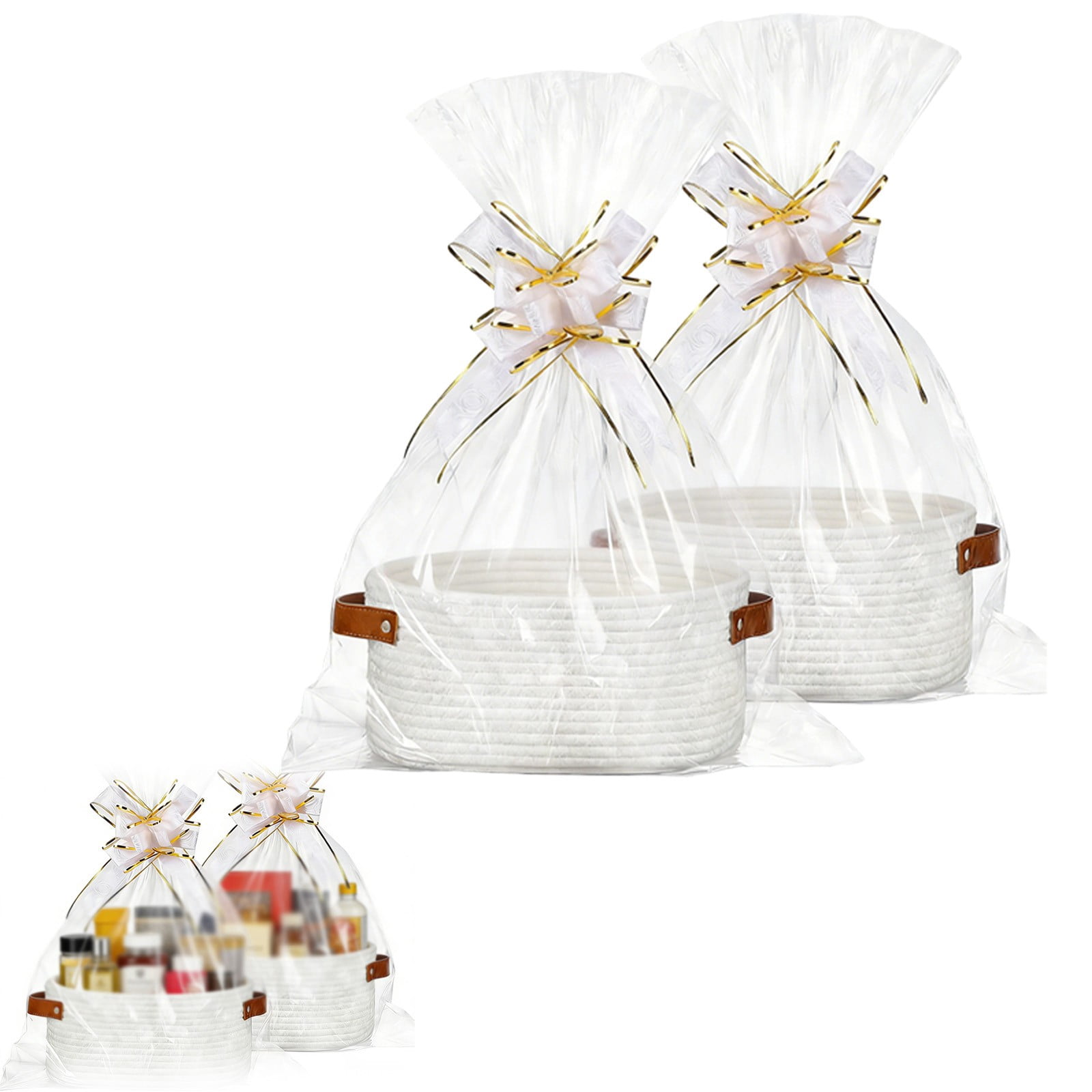 BinKFF Small Woven Basket with Gift Bag and Ribbon, 12"x 8" x 5" Cute ...