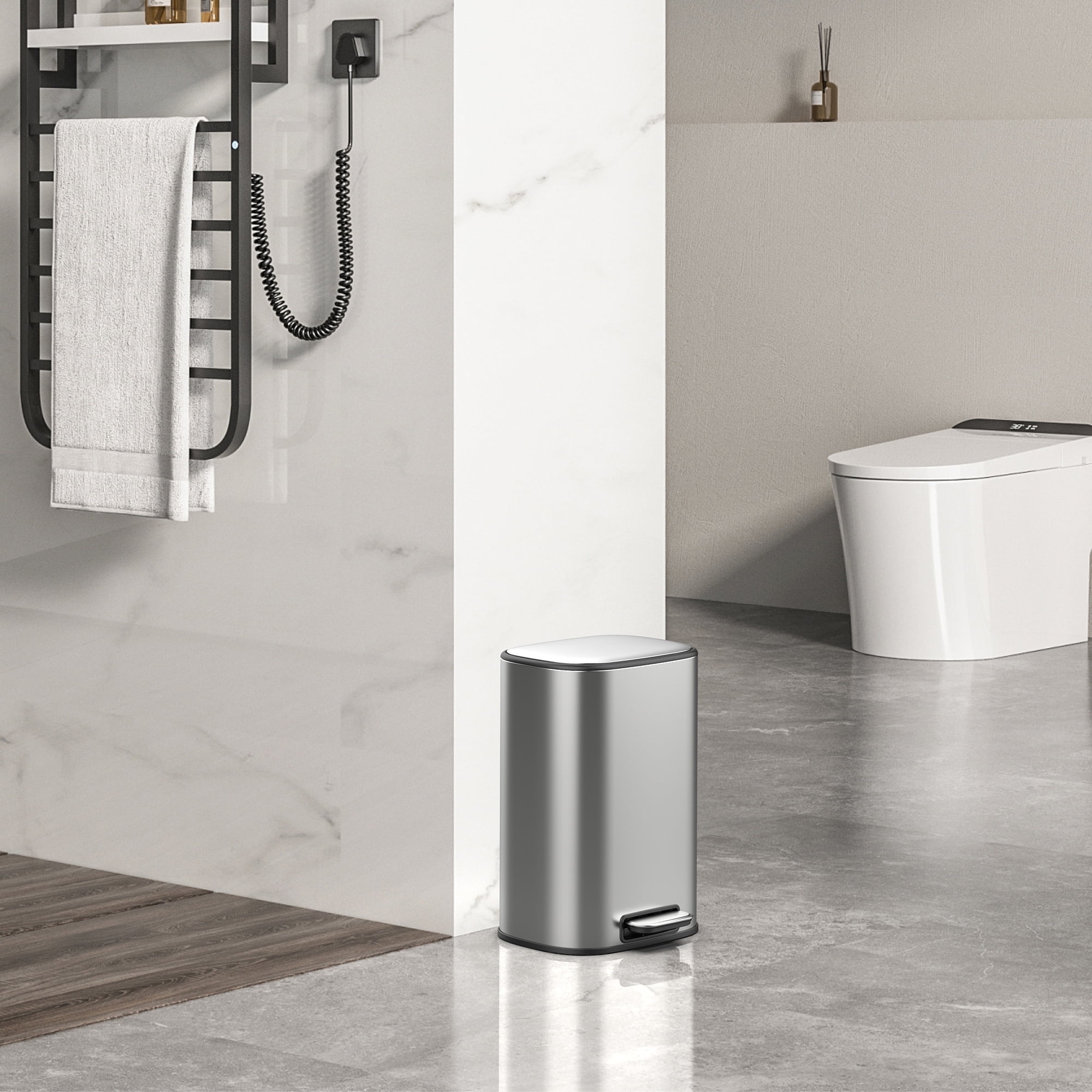 BinMax 12L Stainless Steel Wastebasket, Hands-Free Foot Pedal, Slow ...