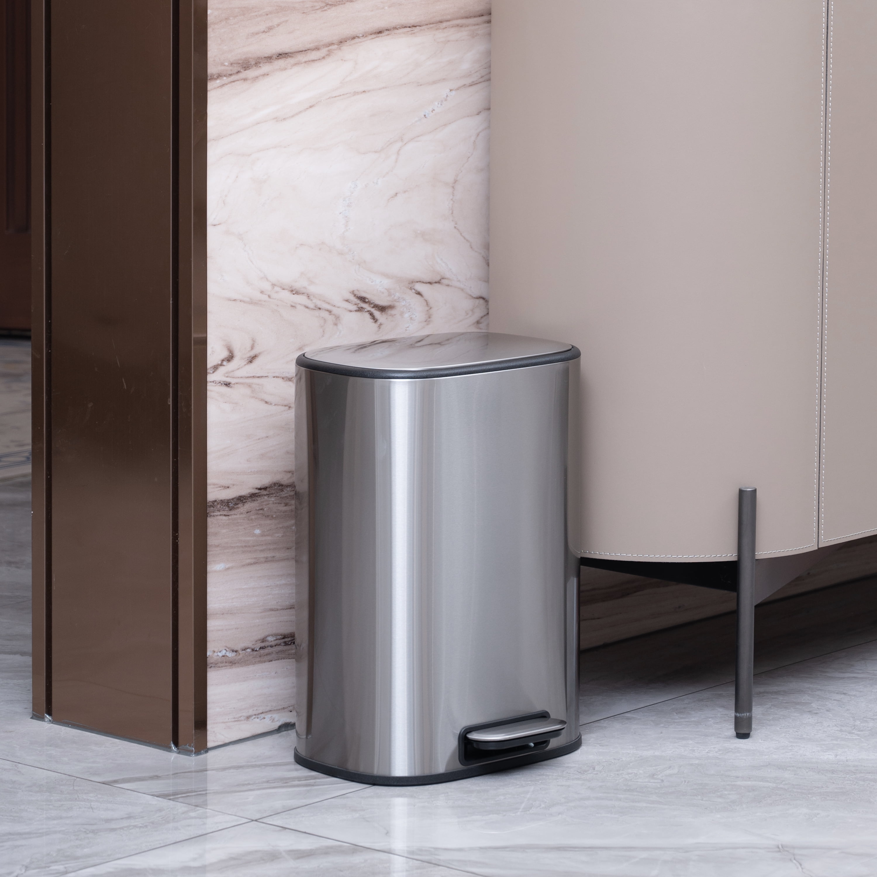 BinMax 12L Stainless Steel Step Open Trash Bin Silver Bathroom Garbage ...
