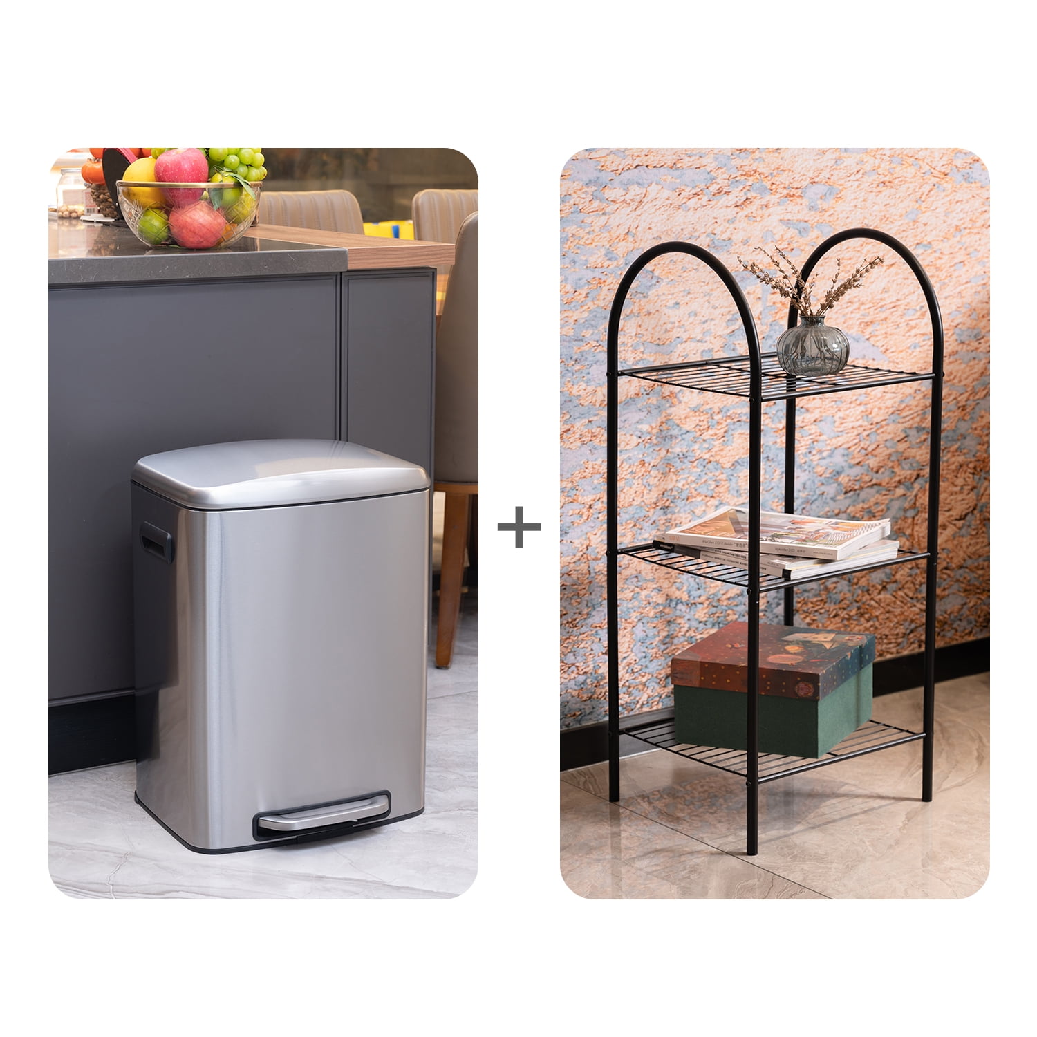 BinMax 13.2 Gallon Step on Stainless Steel Waste Can and Black Color 3 ...