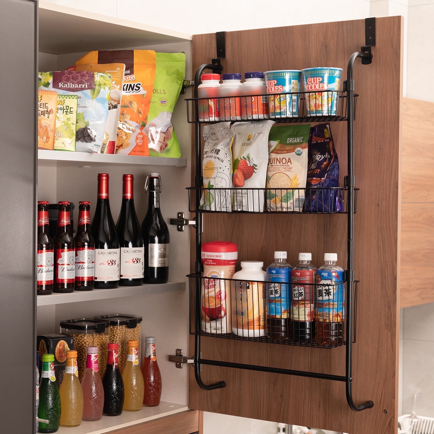 BinMax Door Hanging Pantry Rack 3 Layer Black Metal Door Organizer ...