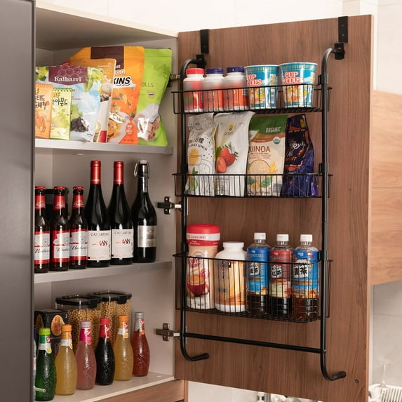 BinMax Door Hanging Pantry Rack 3 Layer Black Metal Door Organizer ...