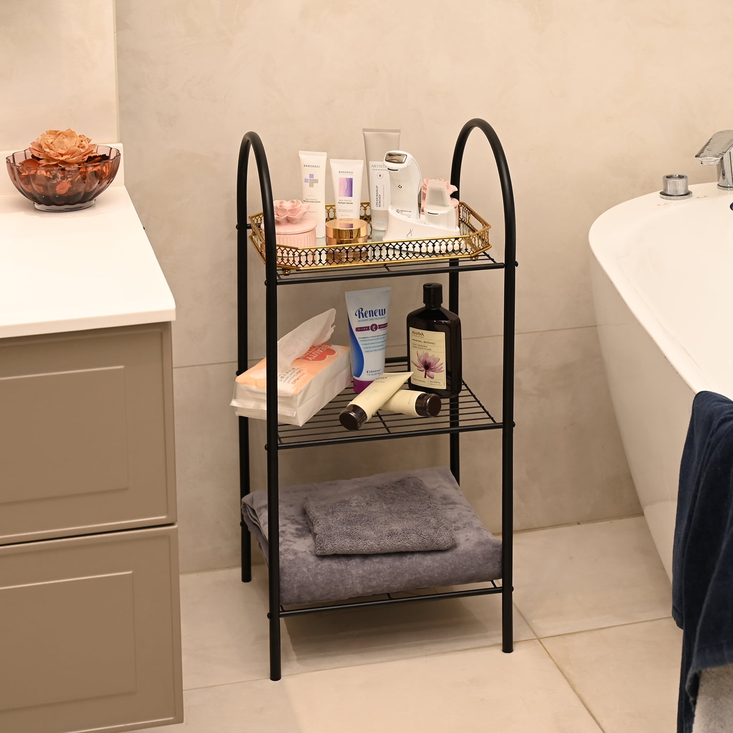 BinMax 3 Tier Black Metal Shelves Kitchen Bathroom Storage Racks and ...