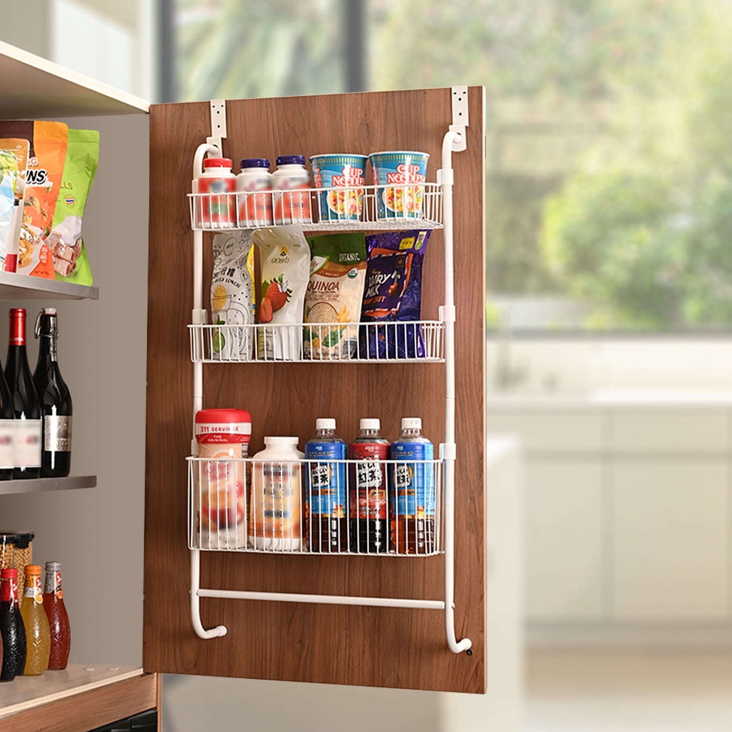 BinMax Kitchen over The Door Storage Rack White 3 Tier Wire Pantry Door ...
