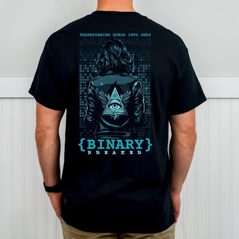 Binary Breaker T-Shirt, Hacker Eye Design, Cyberpunk Graphic Transforming Zeros Into Ones, Black ...