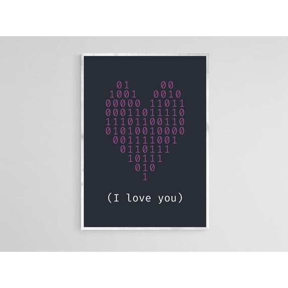 Binary Code I Love You Typography Wall Art Nerdy Romantic Decor ...