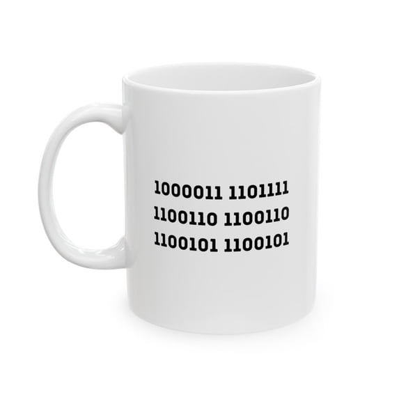 Binary Code Mug, 10100011 1101111 1100110 1100110 1100101 1100101 ...