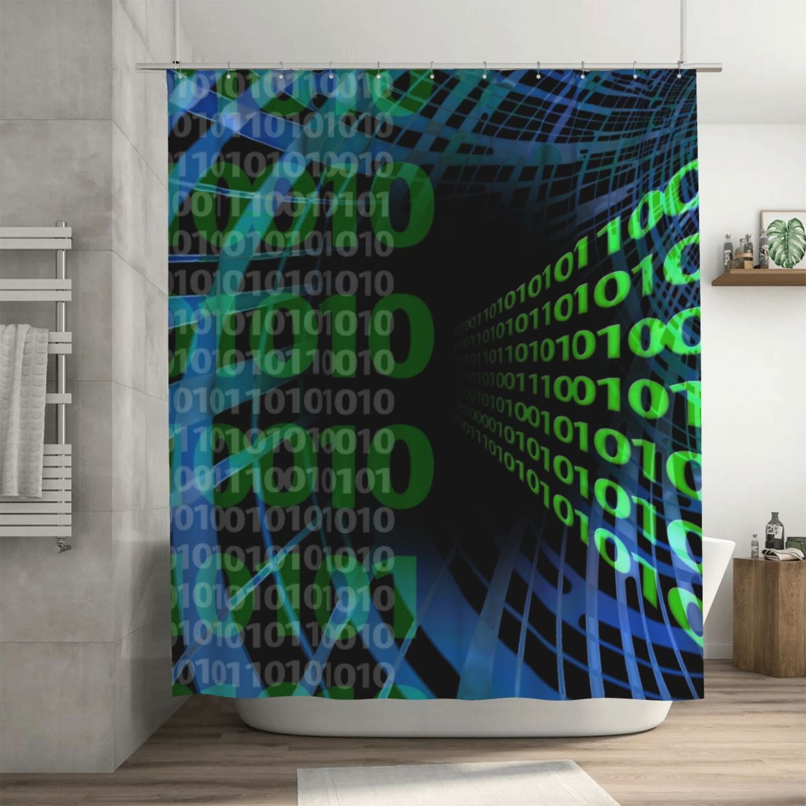Binary Code Network Pattern Shower Curtain, Binary System Byte ...