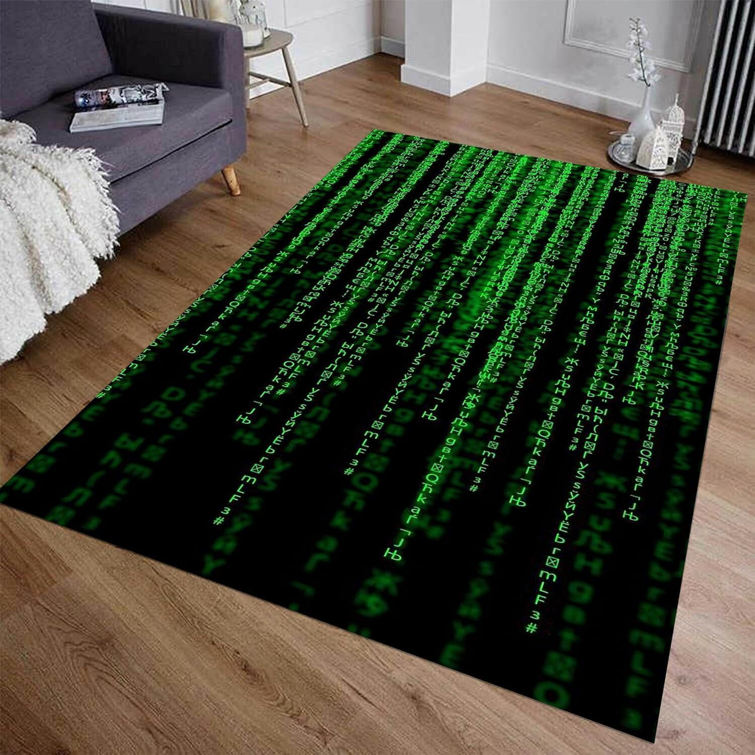 Binary Code Pattern Rug, Cyber Hacker Mat, Ultra-Thin Washable Area Rug ...