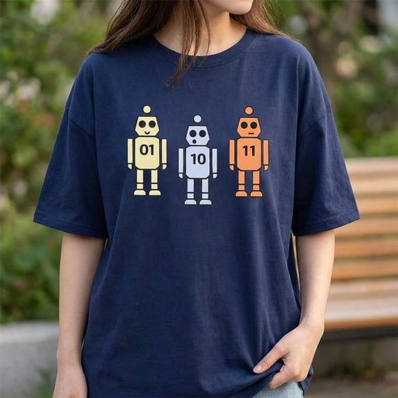 Binary Code Robot T-Shirt, Cute Retro Tech Geek Tee, 01 10 11 Robot ...