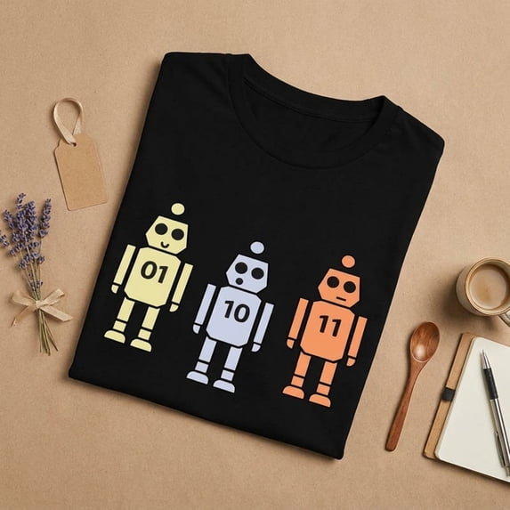 Binary Code Robot T-Shirt, Cute Retro Tech Geek Tee, 01 10 11 Robot ...